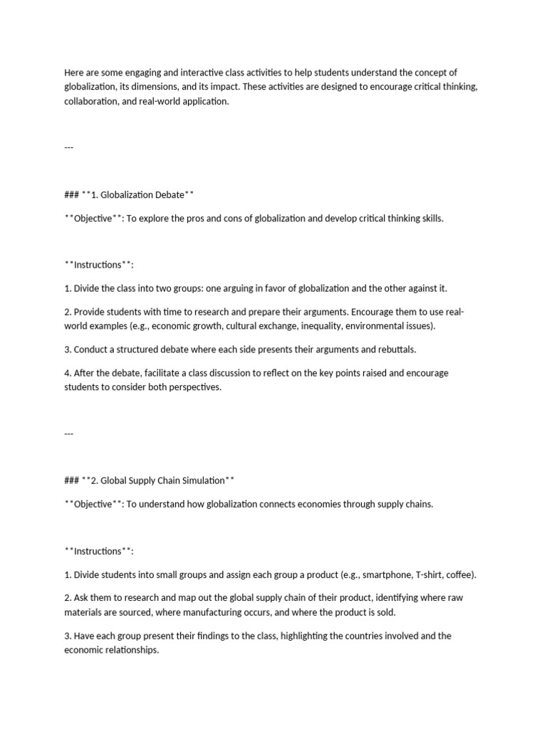 globalization activities | PDF | Globalization | Social Media