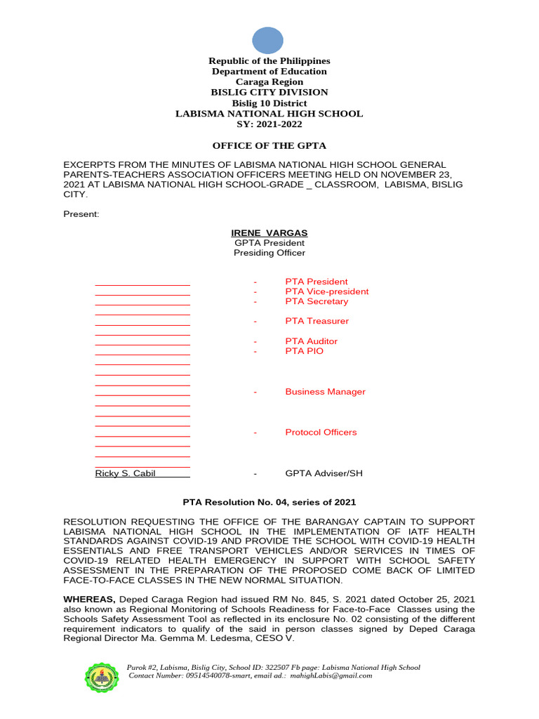 PTA Resolution No. 04, S. 2021 | PDF