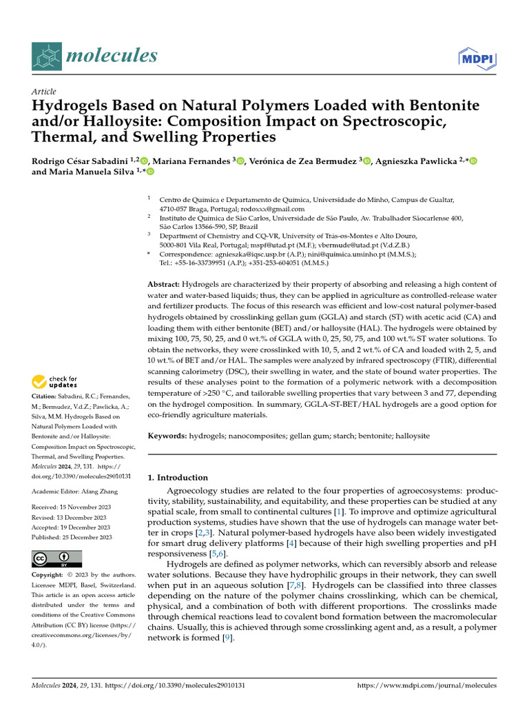 Hydrogels Based On Natural Polymers Loaded With Bentonite And-Or ...