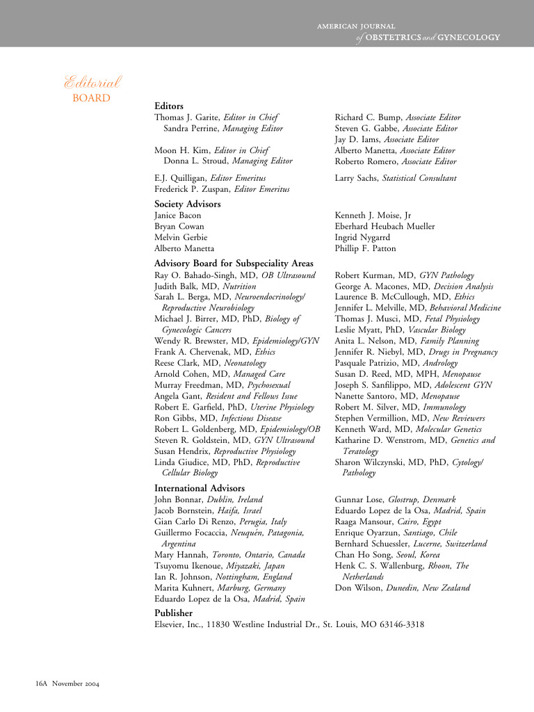 Editorial Board and Advisors List | PDF | Medicine | Health Care