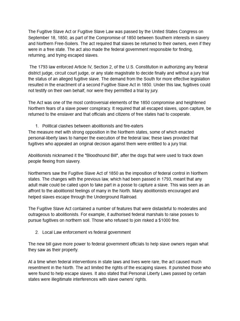 History - Fugitive Slave Act | PDF | Fugitive Slaves In The United ...