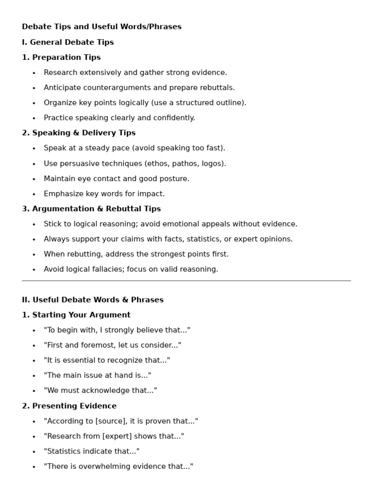 Debate Tips and Useful Phrases | PDF | Argument | Reason