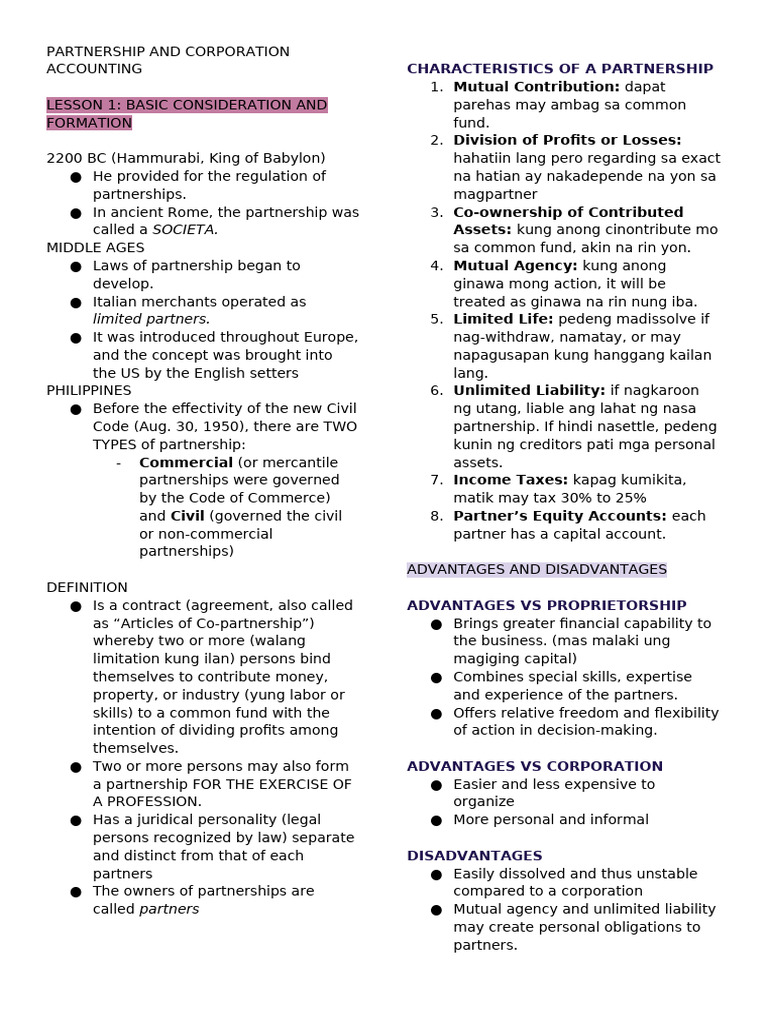 Partnership Accounting Basics | PDF | Partnership | Debits And Credits