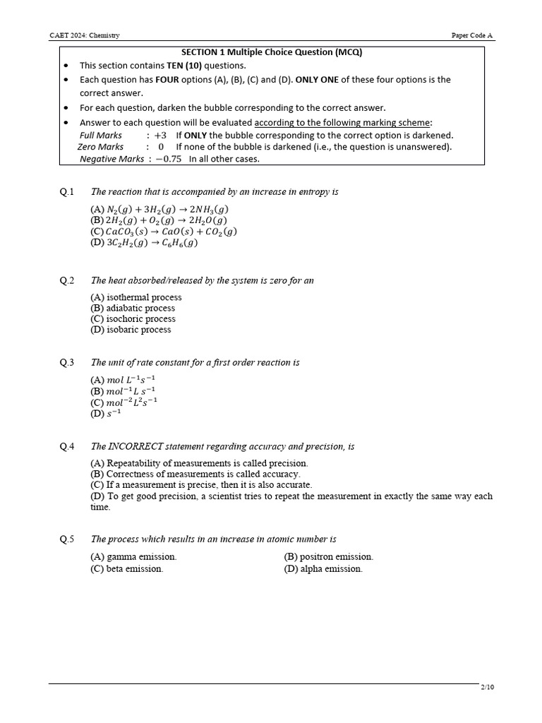 QP2-A_Chemistry_Final_CAET2024_print | PDF | Enthalpy | Aromaticity