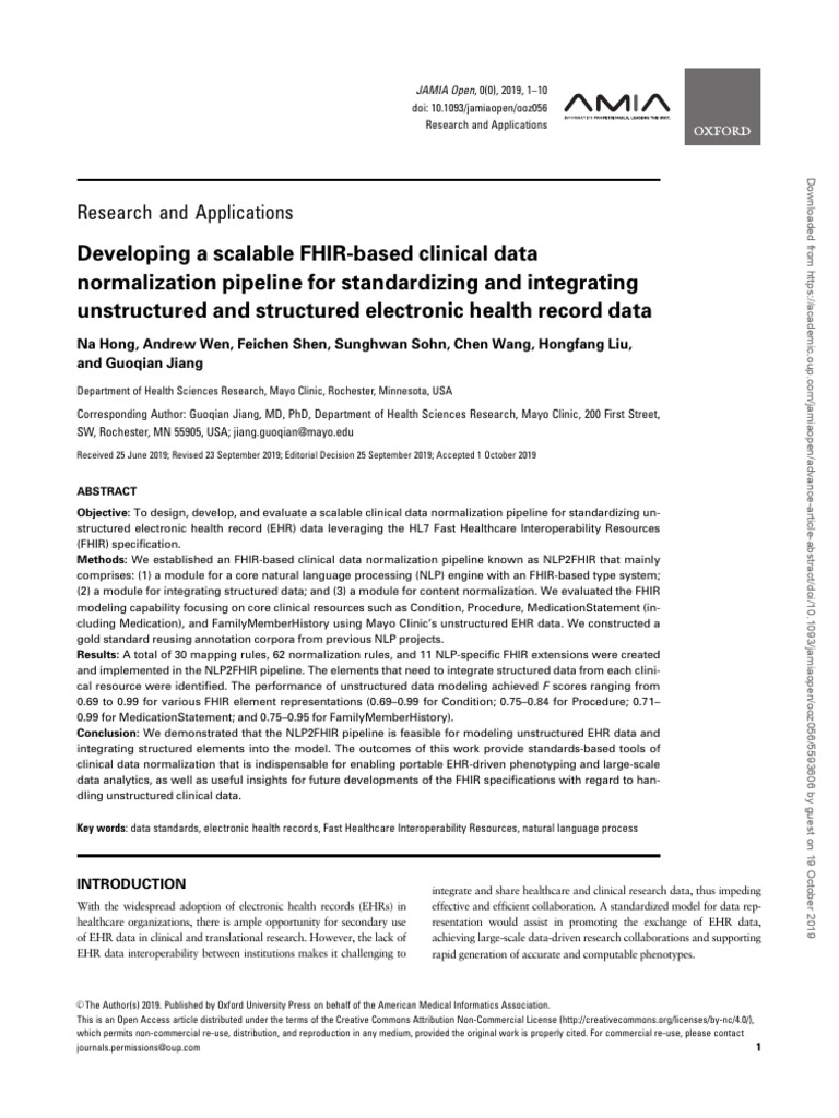 Developing A Scalable FHIR-based Clinical Data Nor | PDF | Electronic ...