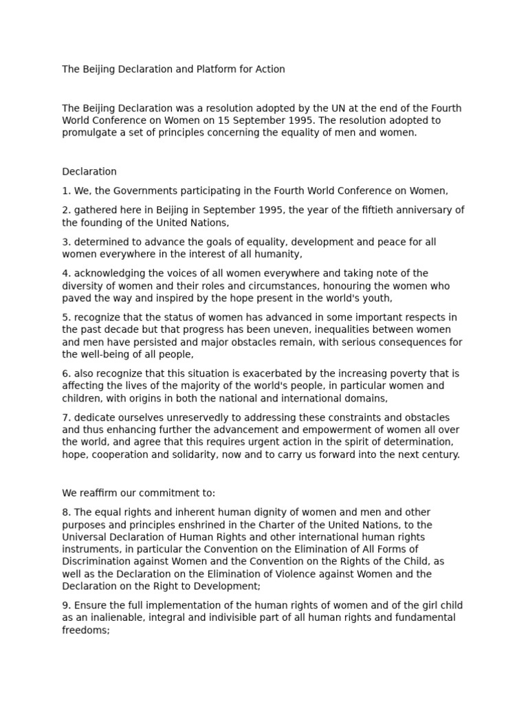 Beijing Platform for Action Overview | PDF | Social Ethics | Justice