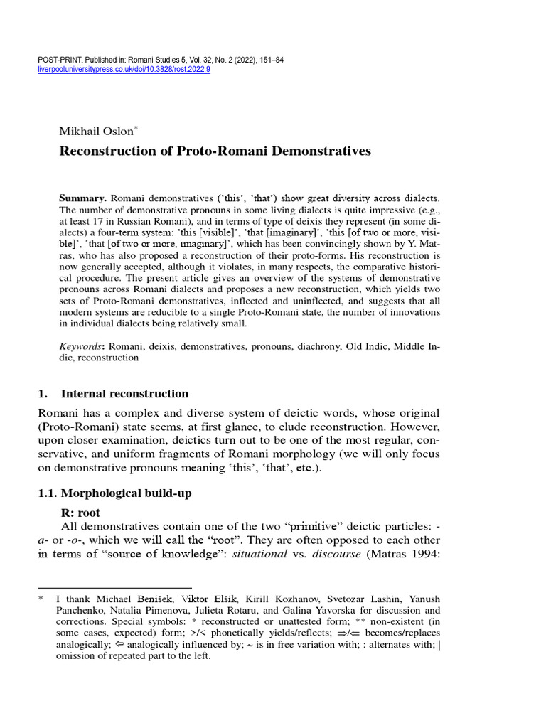 Reconstruction of Proto Romani Demonstra | PDF | Linguistic Morphology ...