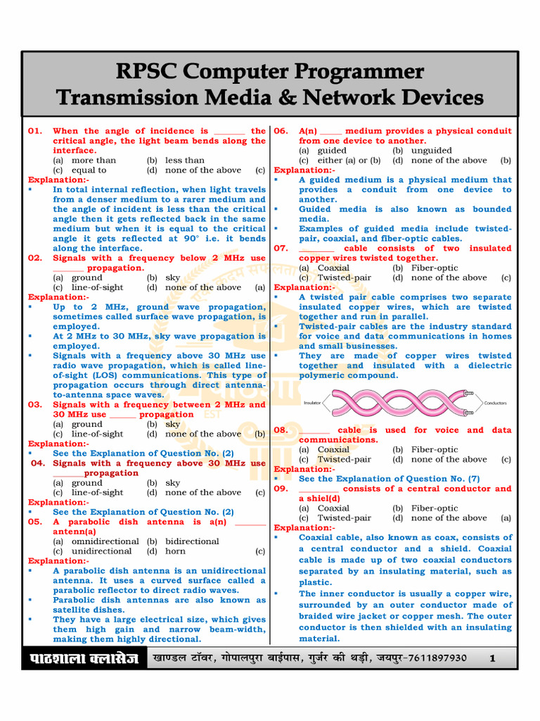 Transmission Media & Network Devices Final With Solutions | PDF