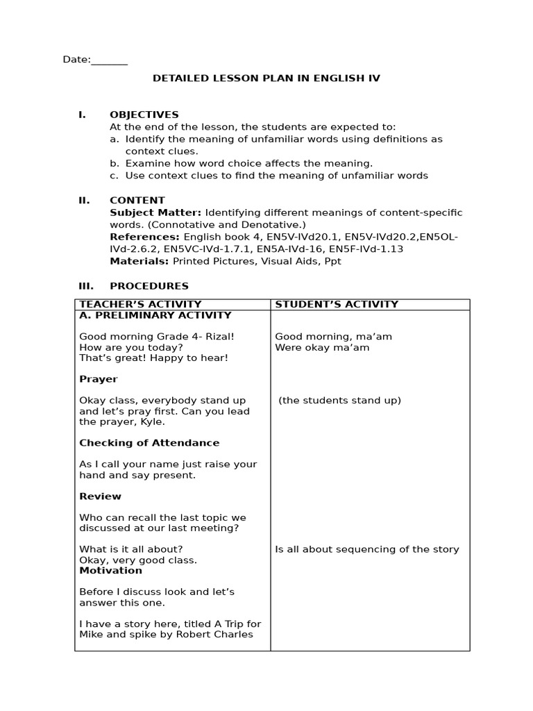 DETAILED-LESSON-PLAN-IN-english day 2-4 | PDF | Mouse