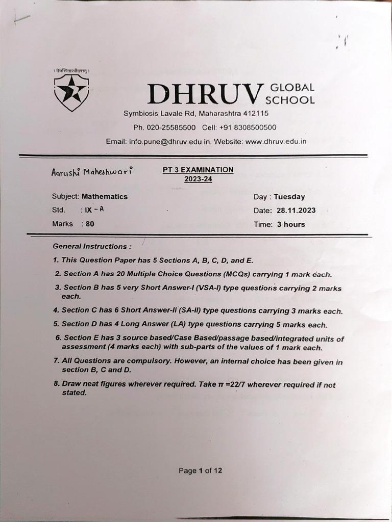 Dhruv PT 3(2023-24) | PDF
