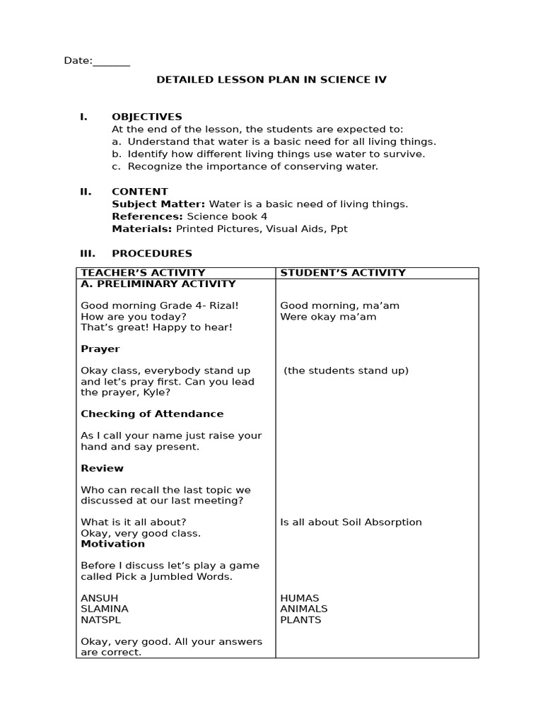 DETAILED-LESSON-PLAN-IN-science Day 2-4 | PDF | Lesson Plan | Water