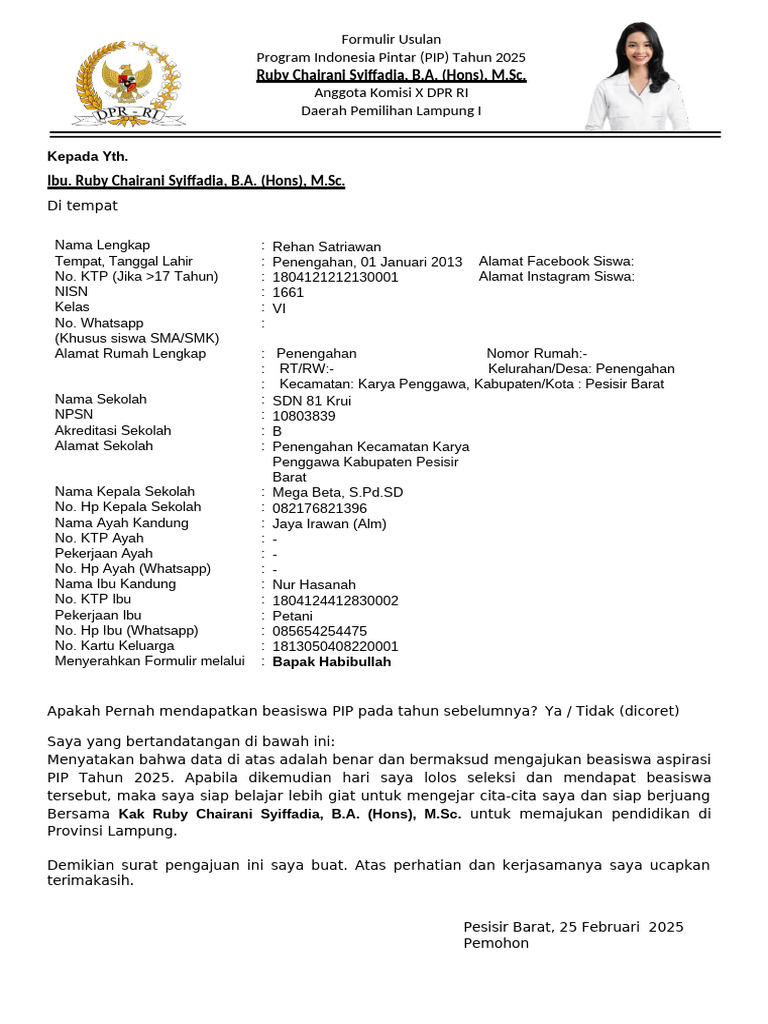 FORMULIR PIP Roza Rehan Andini | PDF
