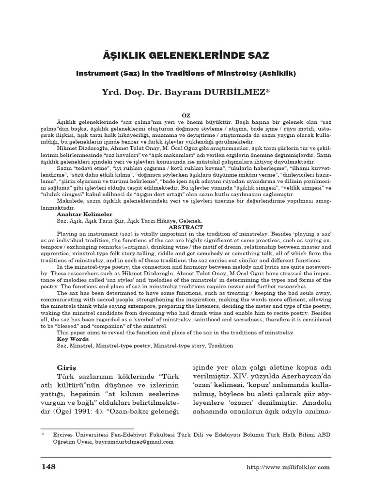 Âşiklik Geleneği̇nde Saz | PDF