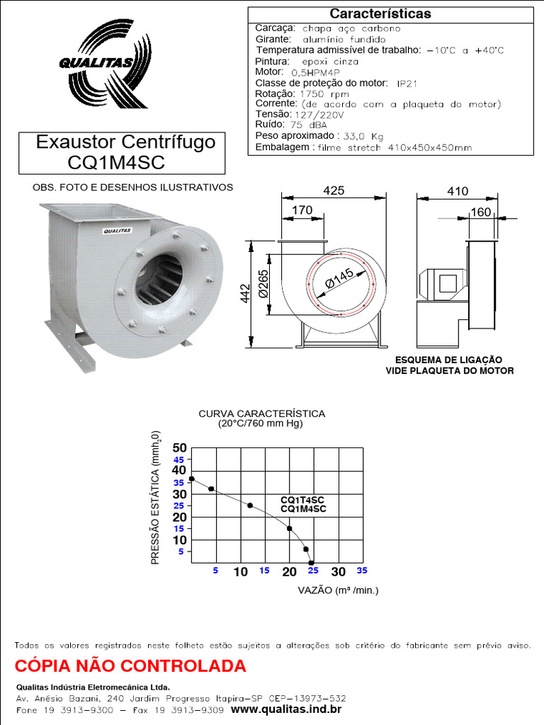 Exaustor Centrífugo CQ1M4SC: Especificações | PDF