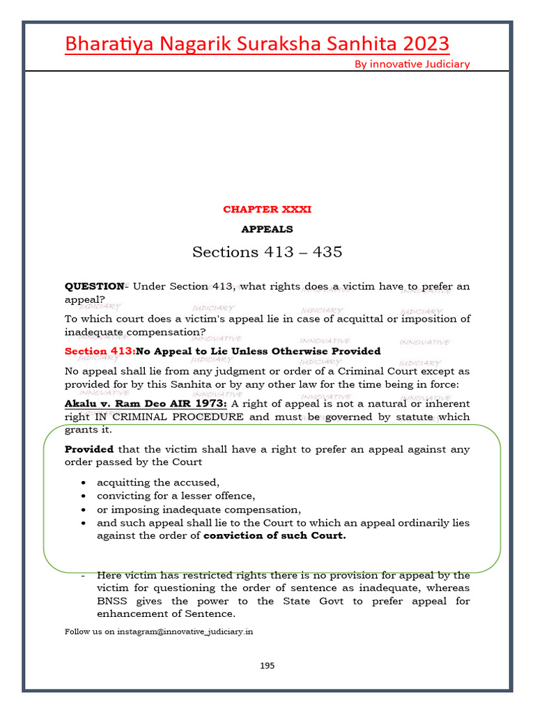 Appeal BNSS FUll Chapter Chart Form Innovative Judiciary | PDF | Appeal ...