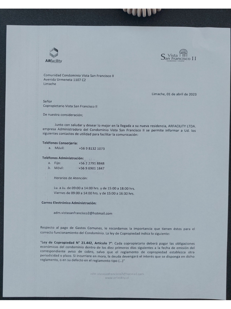 Datos Contacto Administración Vista | PDF