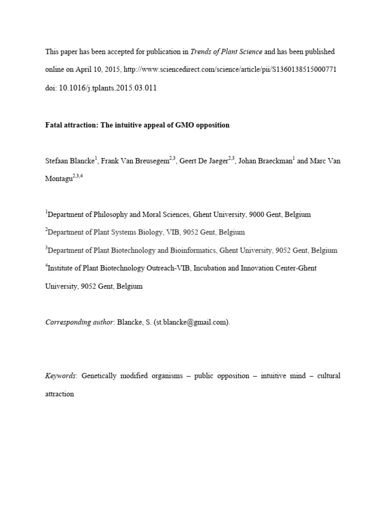 Blancke Fatal Attraction Rev FINAL | PDF | Genetically Modified Organism | Disgust