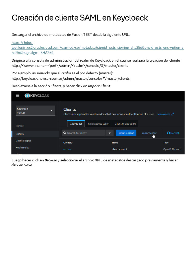 Creación de cliente SAML en Keycloack | PDF