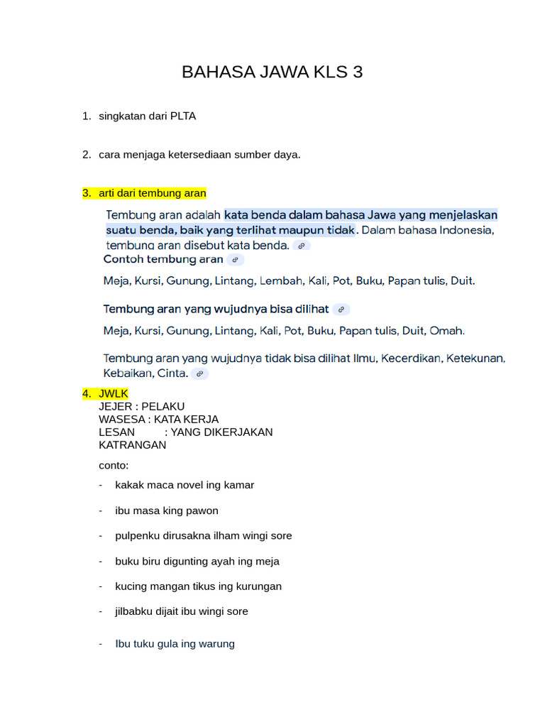 BAHASA JAWA KLS 3 | PDF