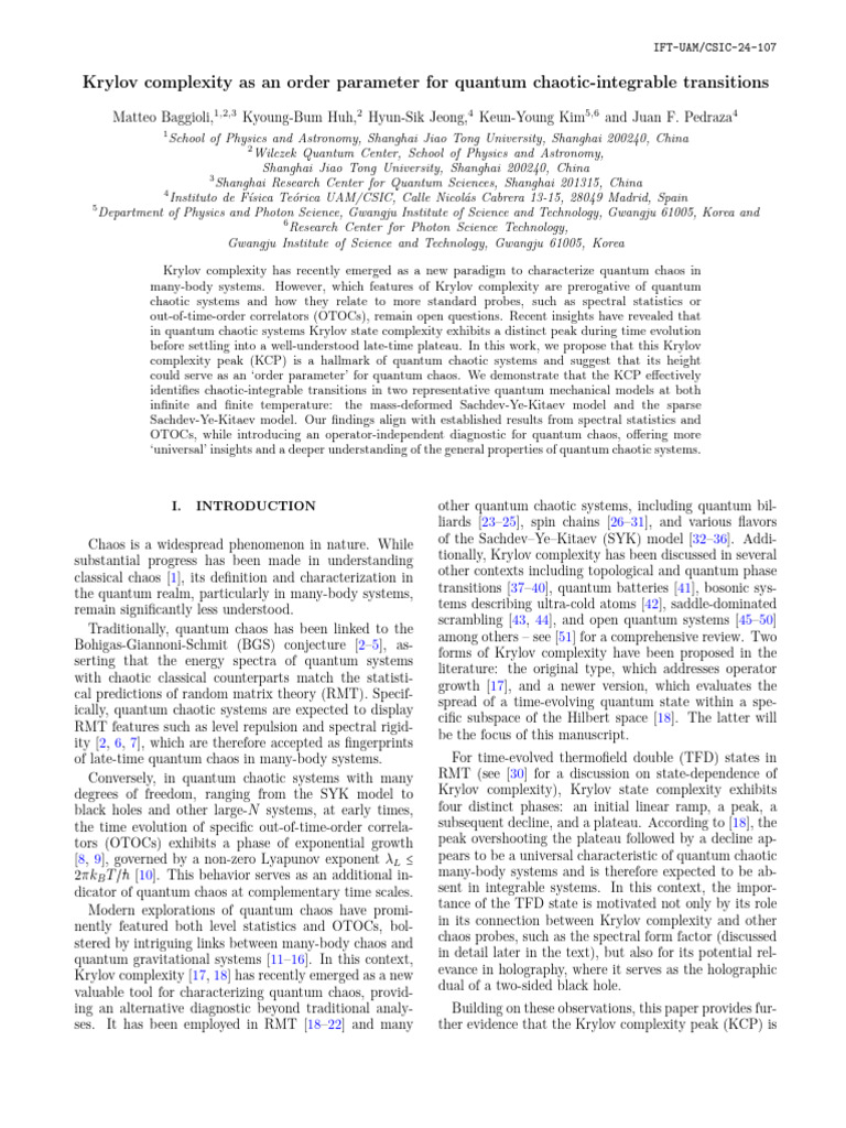 Krylov Complexity As An Order Parameter For Quantum Chaotic-Integrable Transitions | PDF | Chaos ...