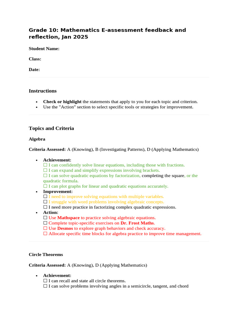 Grade 10 Math E-assessment Feedback | PDF | Function (Mathematics ...