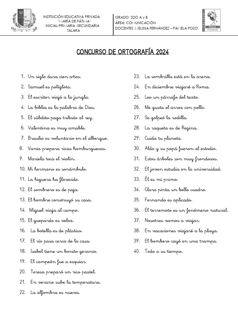 CONCURSO DE ORTOGRAFÍA 2024 - 2DO GRADO | PDF