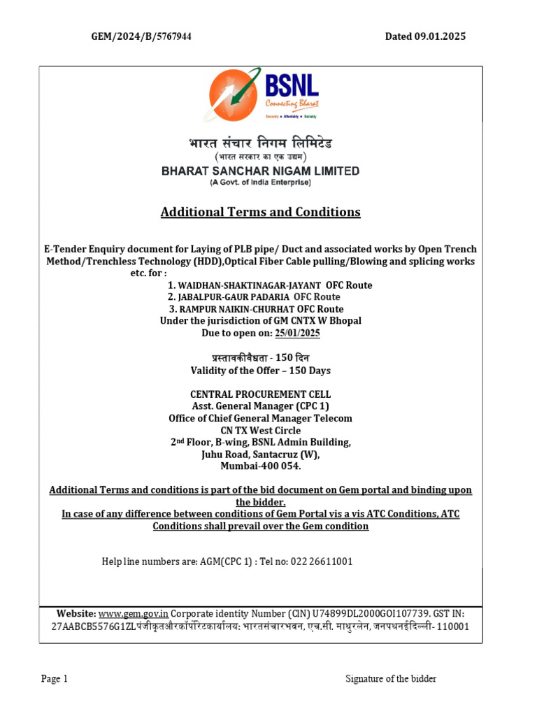 jabalpur bsnl project | PDF | Sole Proprietorship | Cheque