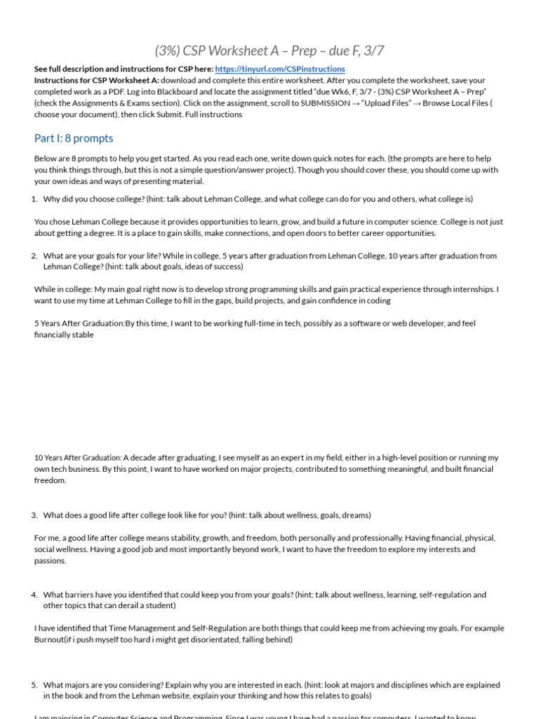 LEH250 25SP CSP 2WorksheetA Prep | PDF