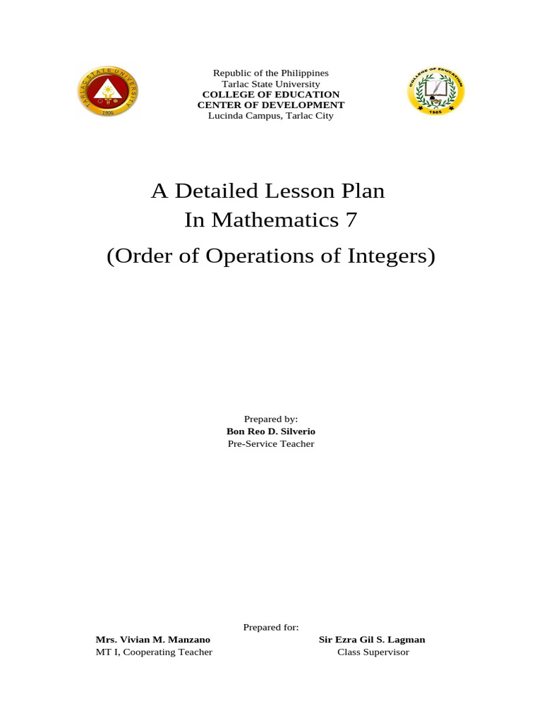 6-Order of Operations of Integers | PDF | Subtraction | Elementary ...