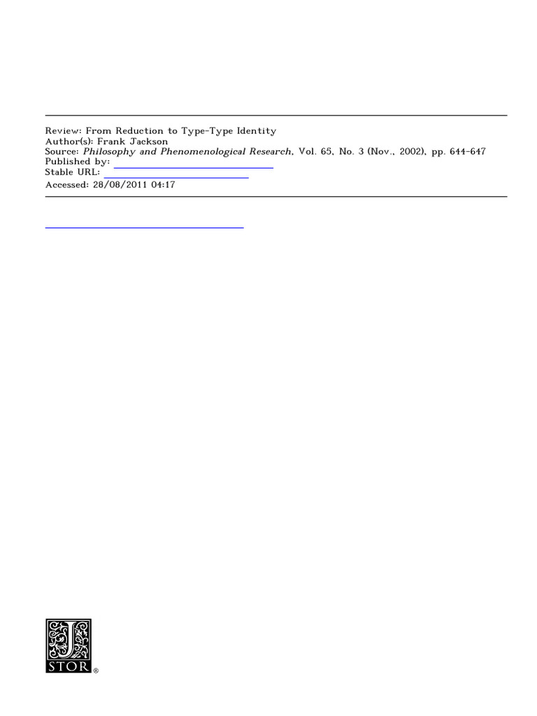 Reduction and Type-Type Identity in Physicalism | PDF | Mind | Academic ...