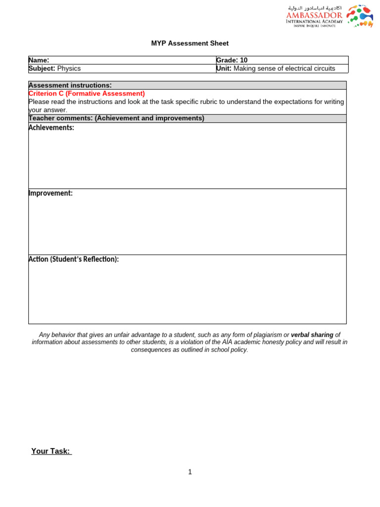 Formative - Assessment - Criterion - C-Ohm - S - Law (Repaired) | PDF ...
