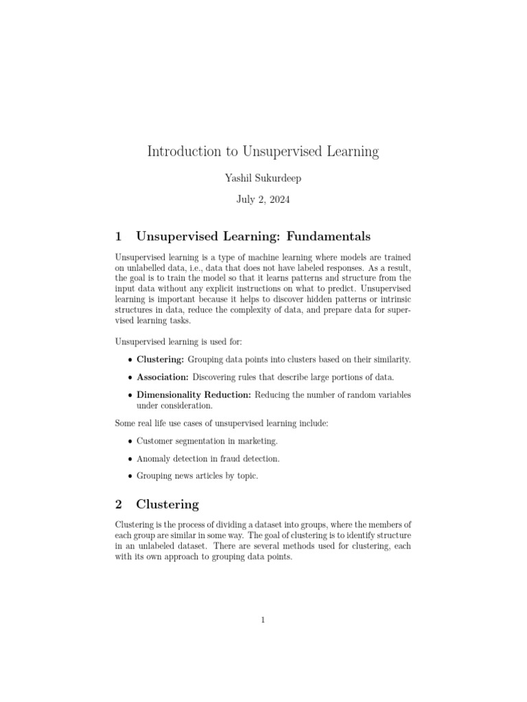 Unsupervised Learning Basics Explained | PDF | Cluster Analysis | Principal Component Analysis