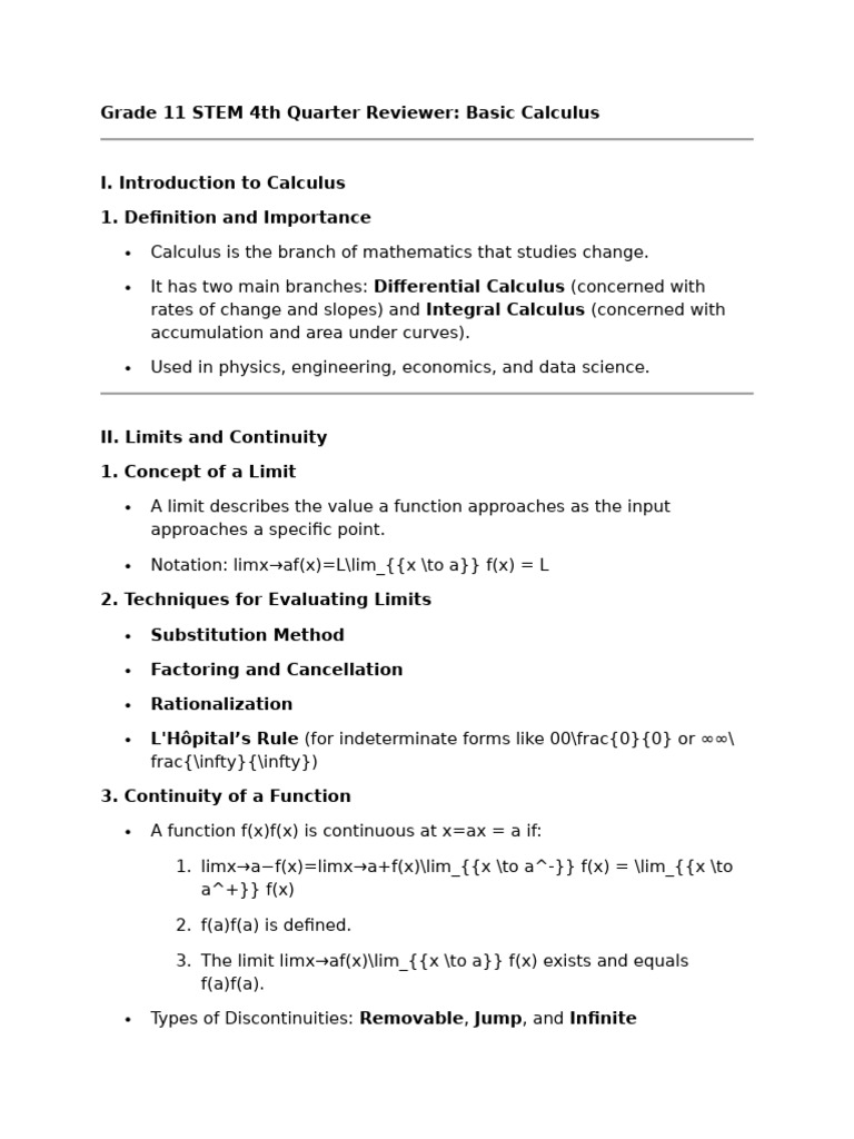 Grade 11 STEM 4th Quarter Reviewer Basic Calculus | PDF | Calculus ...