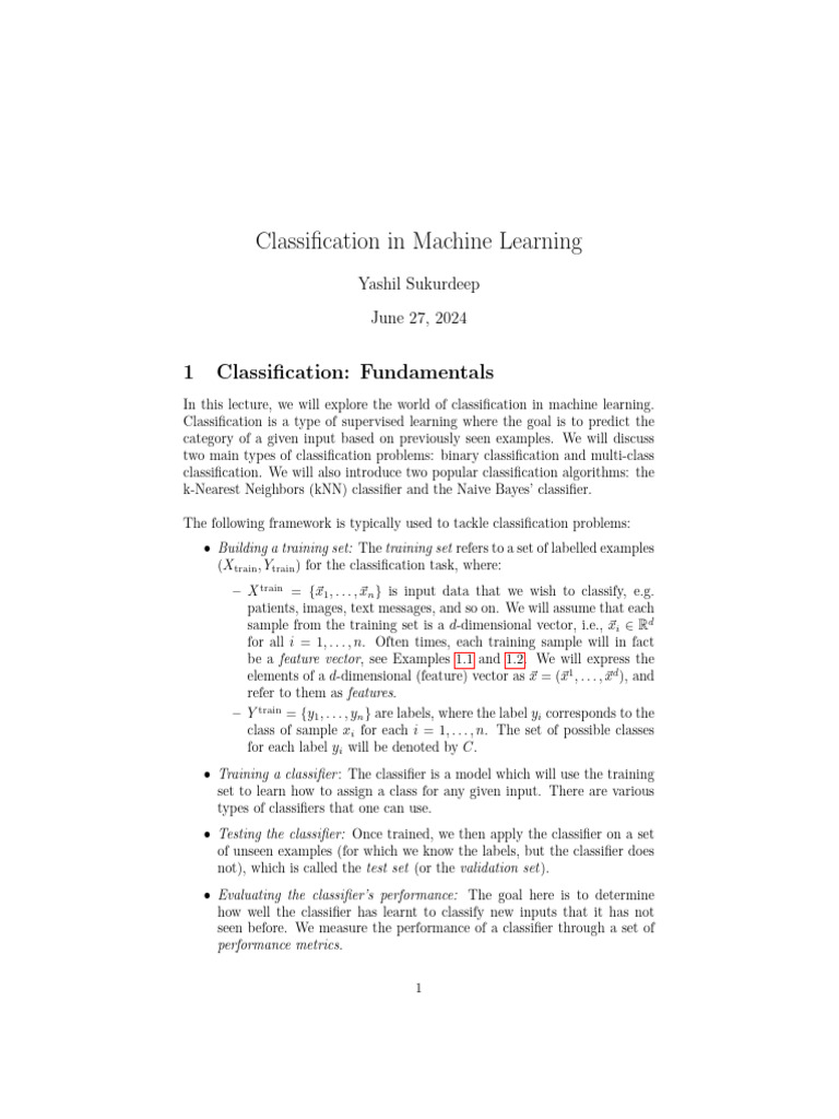 Classification FoundationalMathofAI S24 | PDF | Statistical Classification | Sensitivity And ...