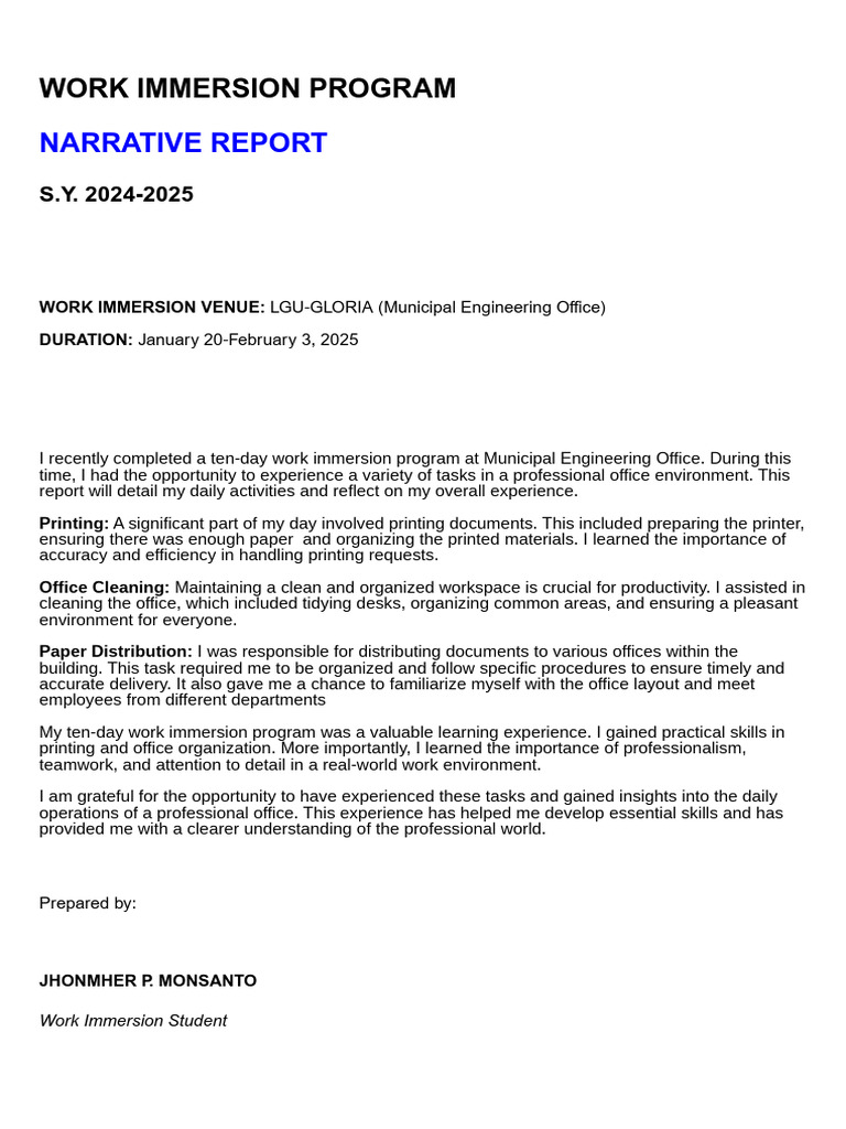 Students Narrative Report | PDF