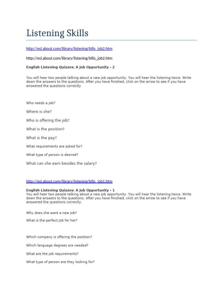 Listening Skills Activity | PDF