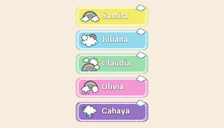 Colorful Cute Illustrated Name Label A4 Document (Etiquetas) | PDF