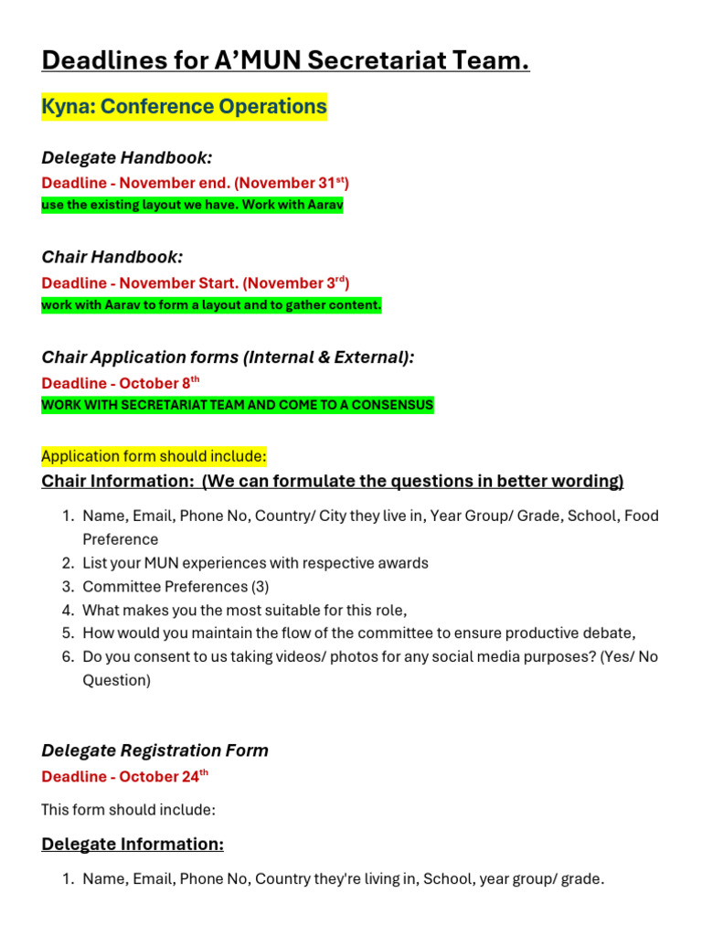 A'MUN Secretariat Deadlines Overview | PDF | Committee