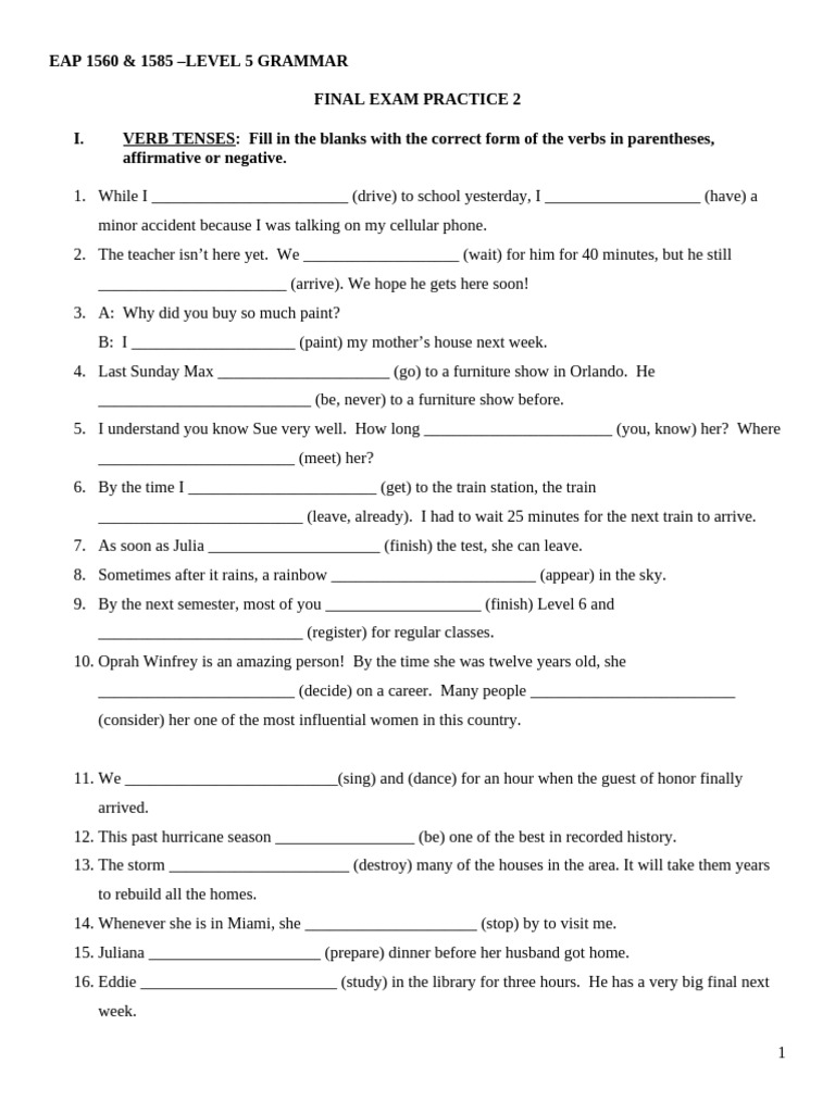 2021 Final Exam Practice 2 | PDF | Adverb | Syntax