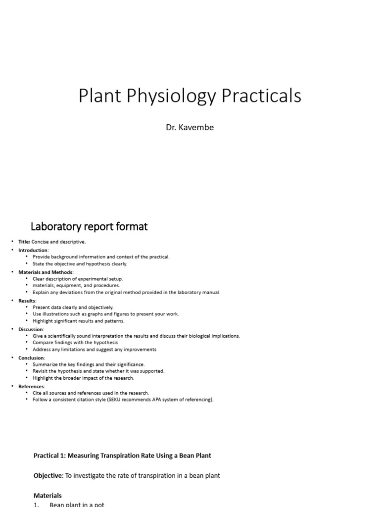 Plant Physiology Practical Guide | PDF | Root | Seed