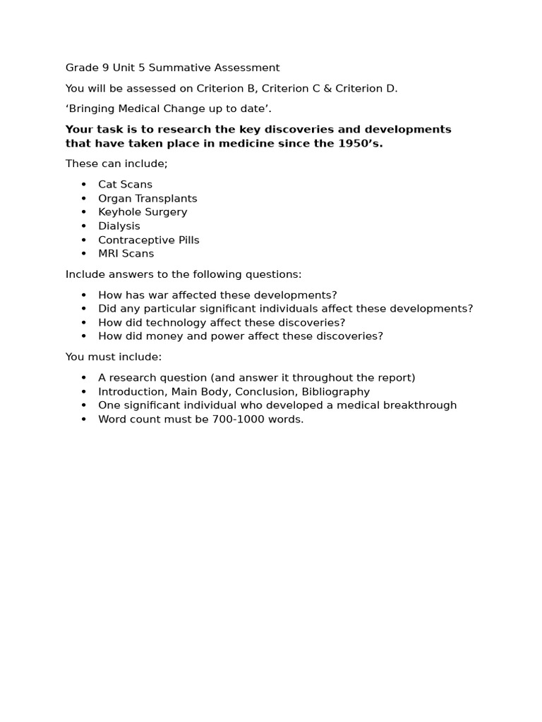 GR 9 Unit 5 Summative Assessment | PDF