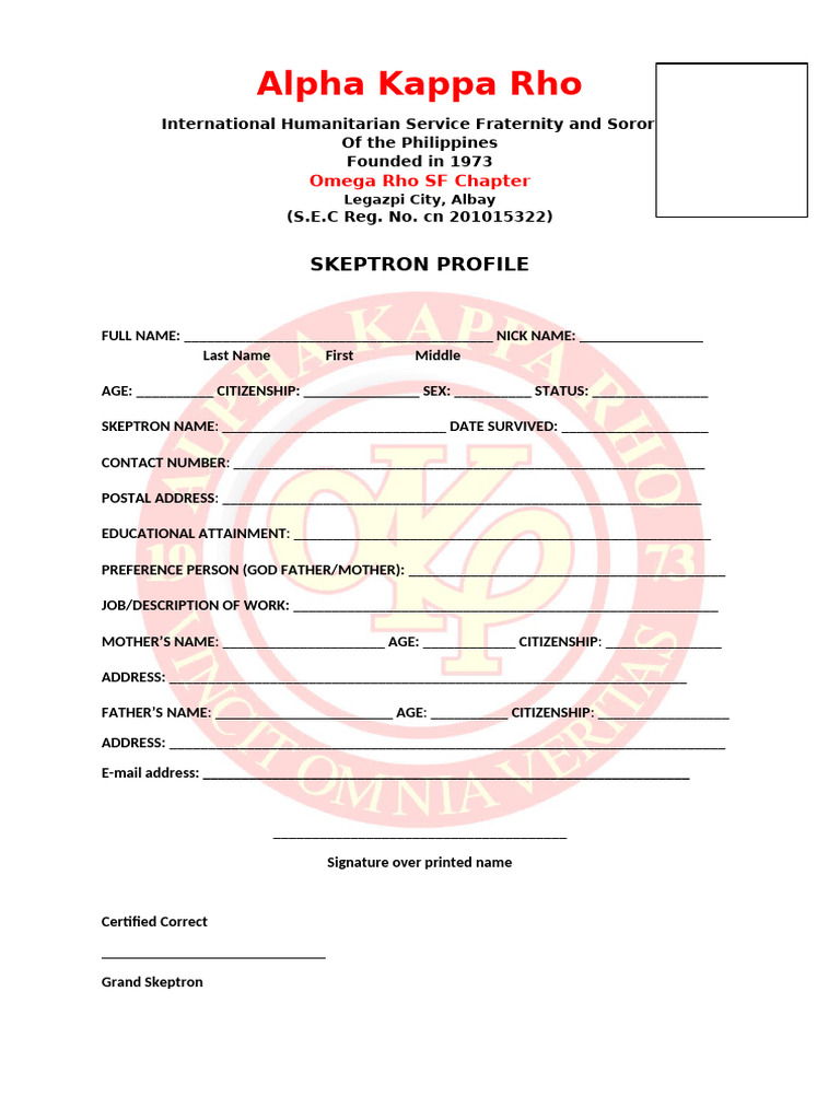 Alpha Kappa Rho Membership Application Form | PDF | Fraternities And ...