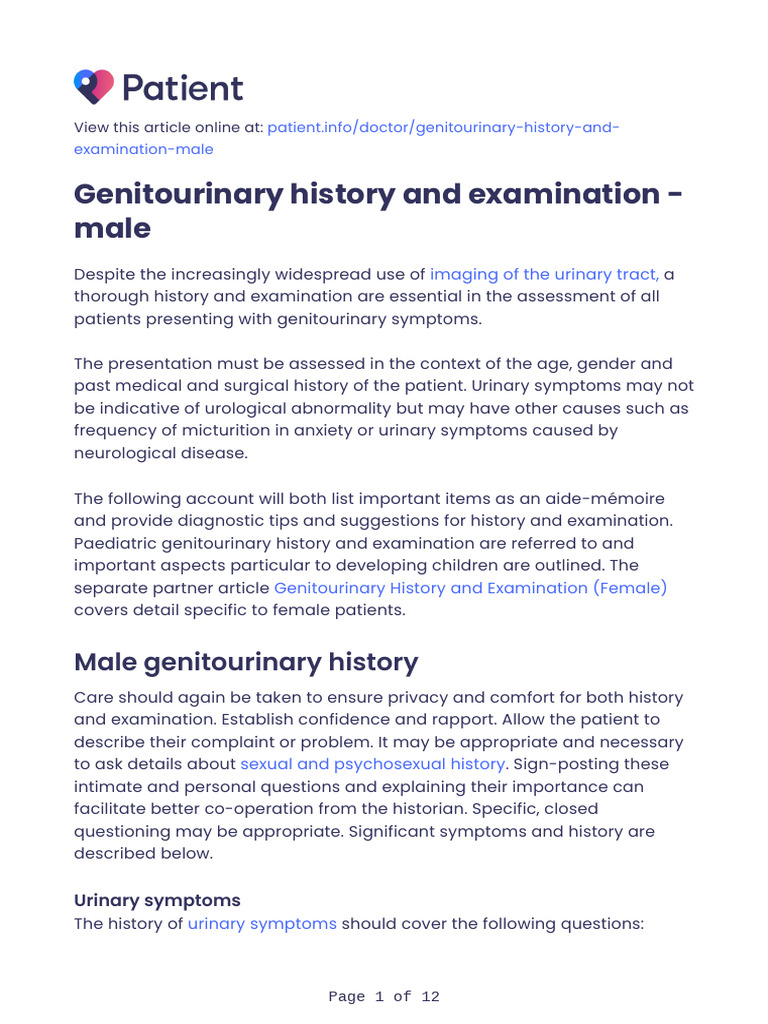 Patient - Genitourinary history and examination male | PDF | Kidney ...