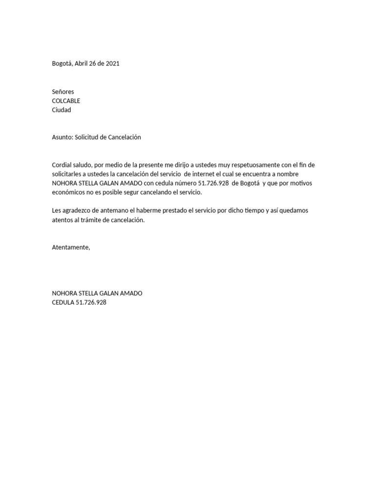 Solicitud de Cancelación de Internet | PDF