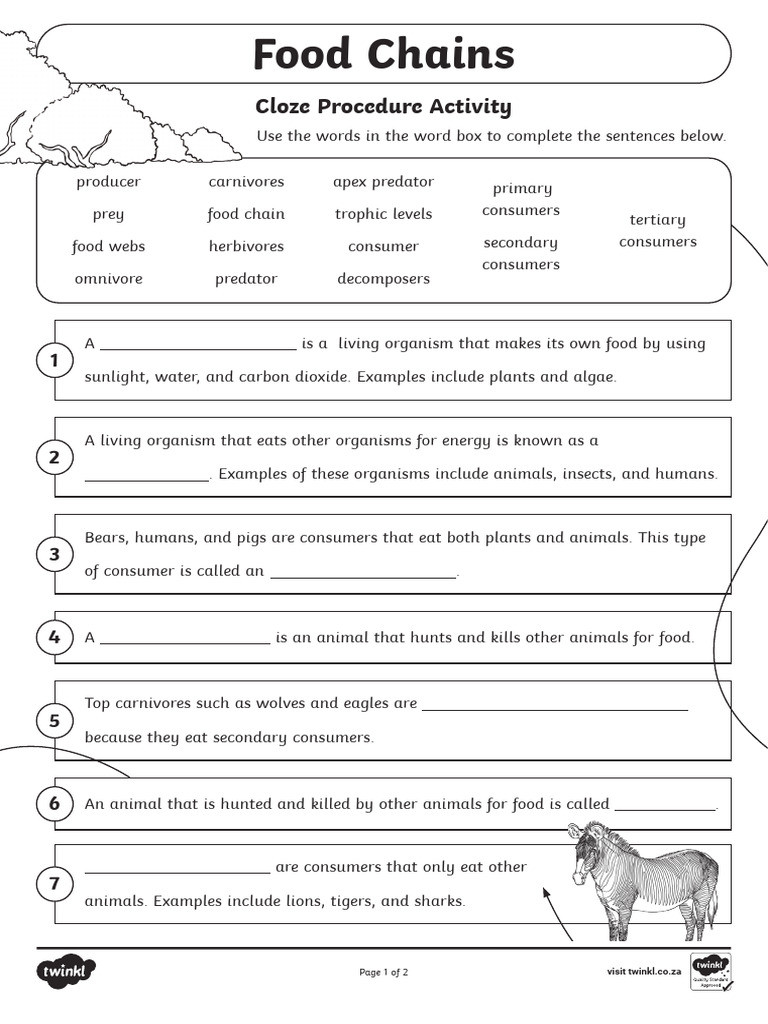 Za NST 1683701260 Food Chains Cloze Procedure Activity - Ver - 3 | PDF ...
