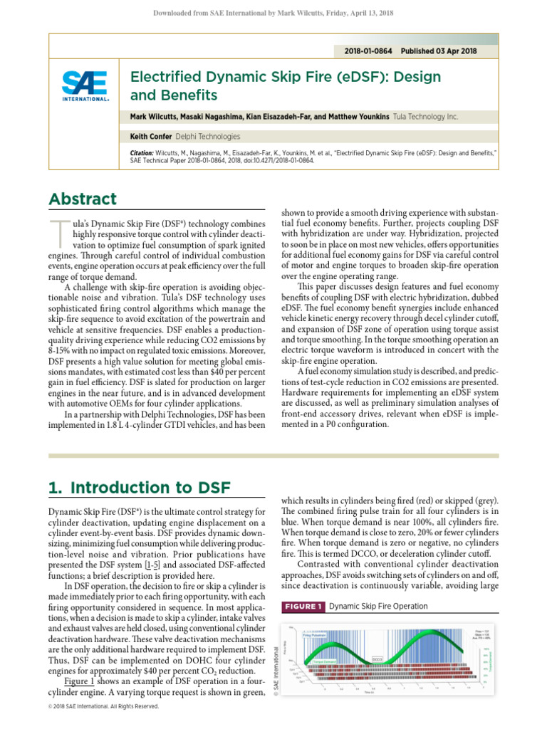 2018 01 0864 Electrified Dynamic Skip Fire EDSF Design and Benefits 1 | PDF | Power Inverter ...