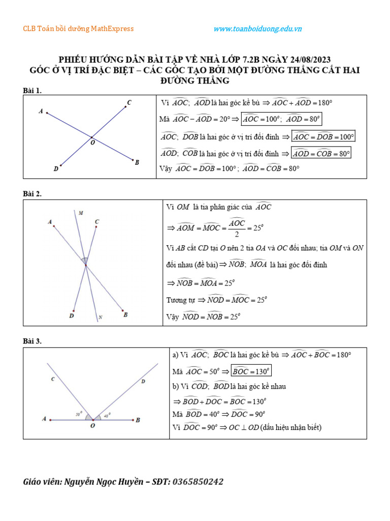 7.2BBuổi 8 - HD BTVN - GÓC Ở VỊ TRÍ ĐẶC BIỆT CÁC GÓC TẠO BỞI MỘT ĐƯỜNG THẲNG CẮT HAI ĐƯỜNG THẲNG ...
