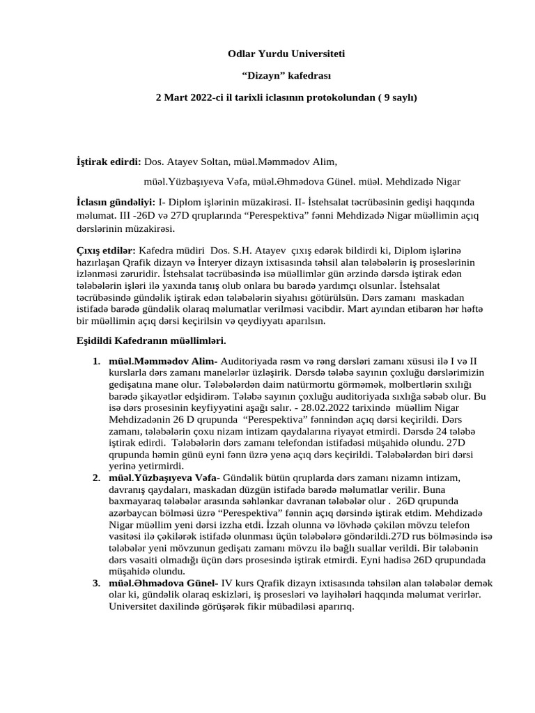 2 Mart 2022 Protokol N 9 | PDF