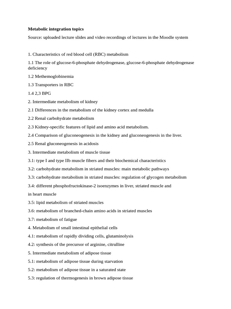01 - 1metabolic Integration Topics | PDF