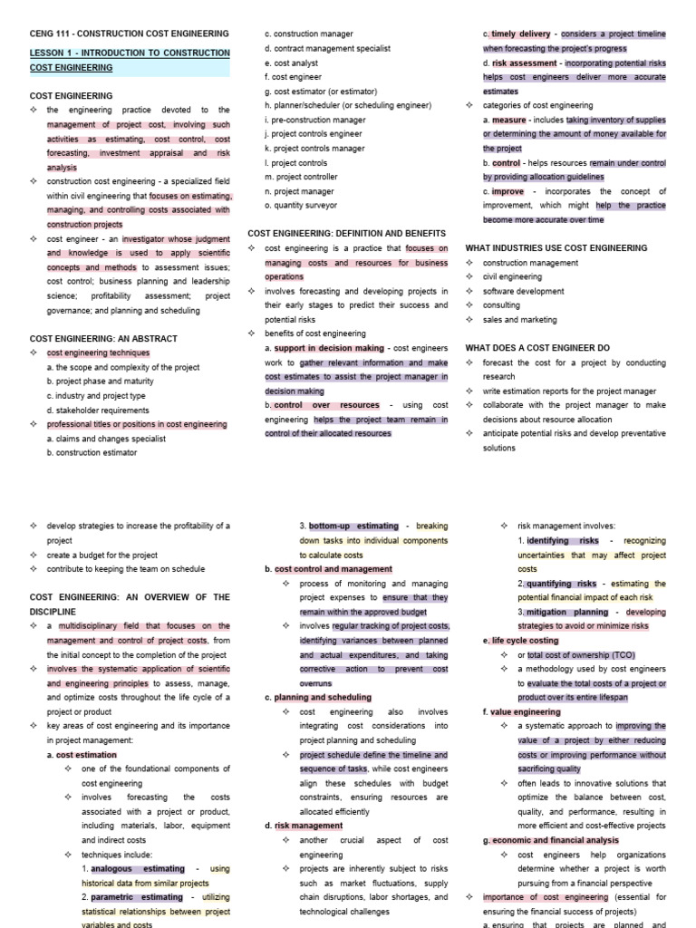 HANDOUT CENG 111 INTRODUCTION | PDF | Risk | Project Management